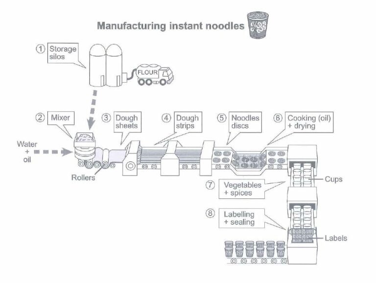 The diagram below shows how instant noodles are manufactured. | Labotrees